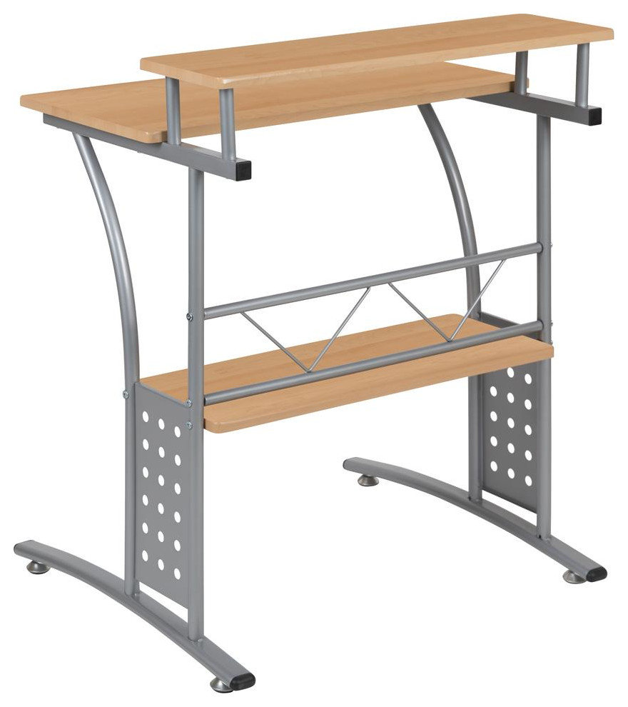 Clifton Maple Computer Desk with Top and Lower Storage Shelves ...