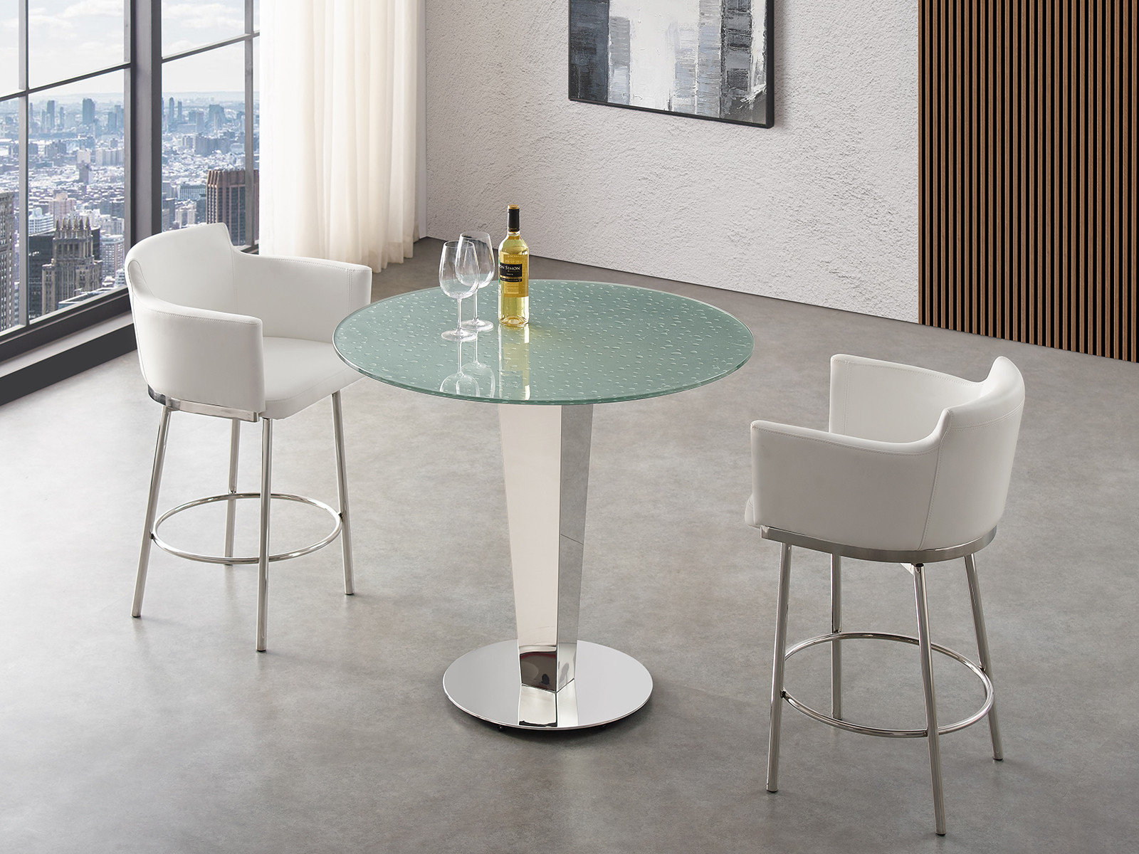 Enzo 39" Round Counter Table, Silver Rain Drops Glass - Contemporary ...