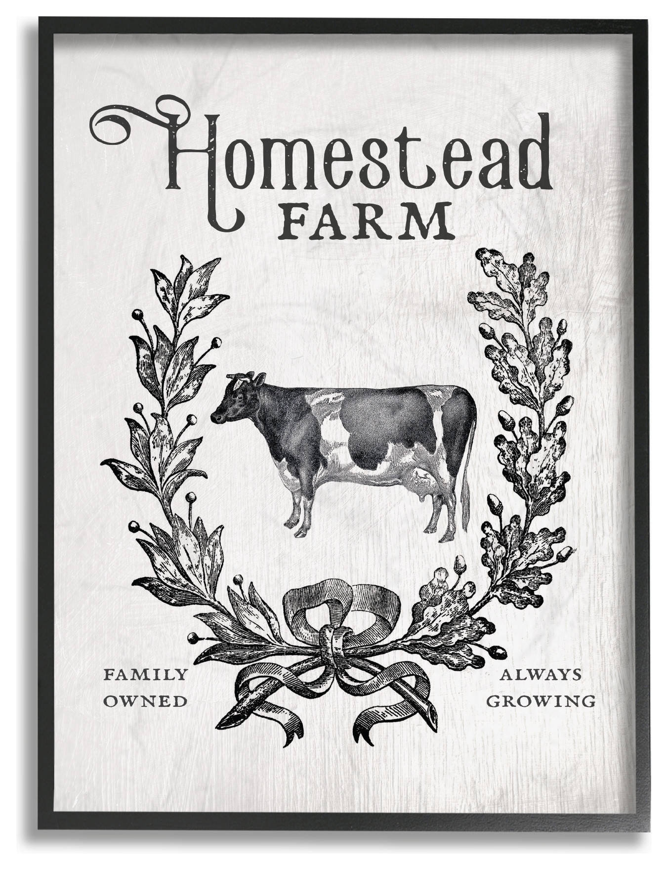 Homestead Farm Family Farmhouse Crest Cow with Wreath Framed Giclee, 11 ...