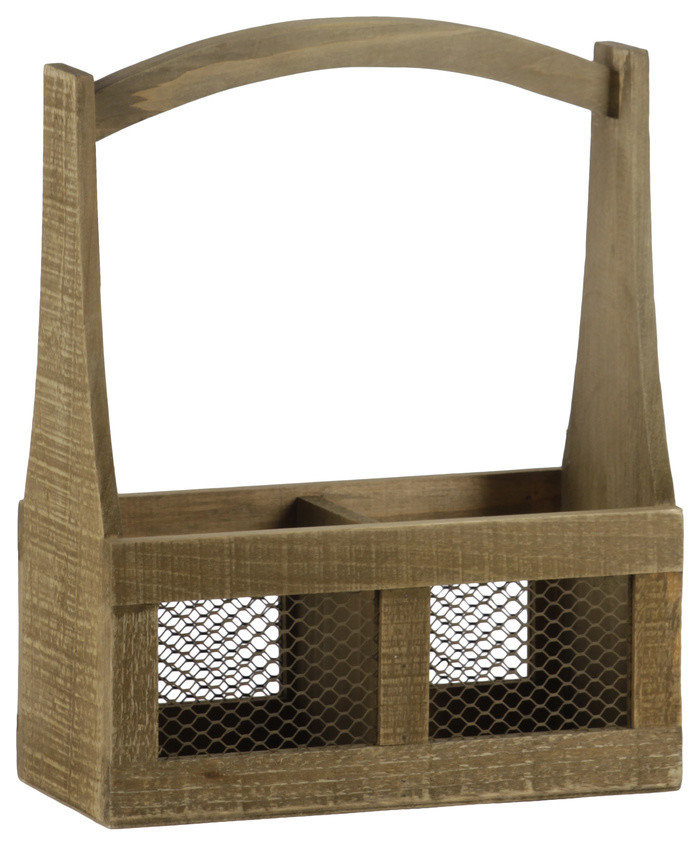 Wood Rectangular 2 Slot Planter With Handle and Mesh Sides, Natural ...