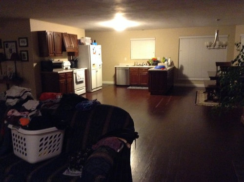 Kitchen trouble: 2 walls, no corners...how can we best use our space?