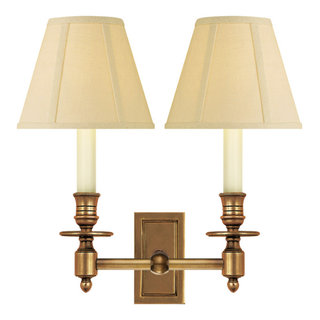 French Double Library Sconce With Linen Shades - Traditional - Wall ...