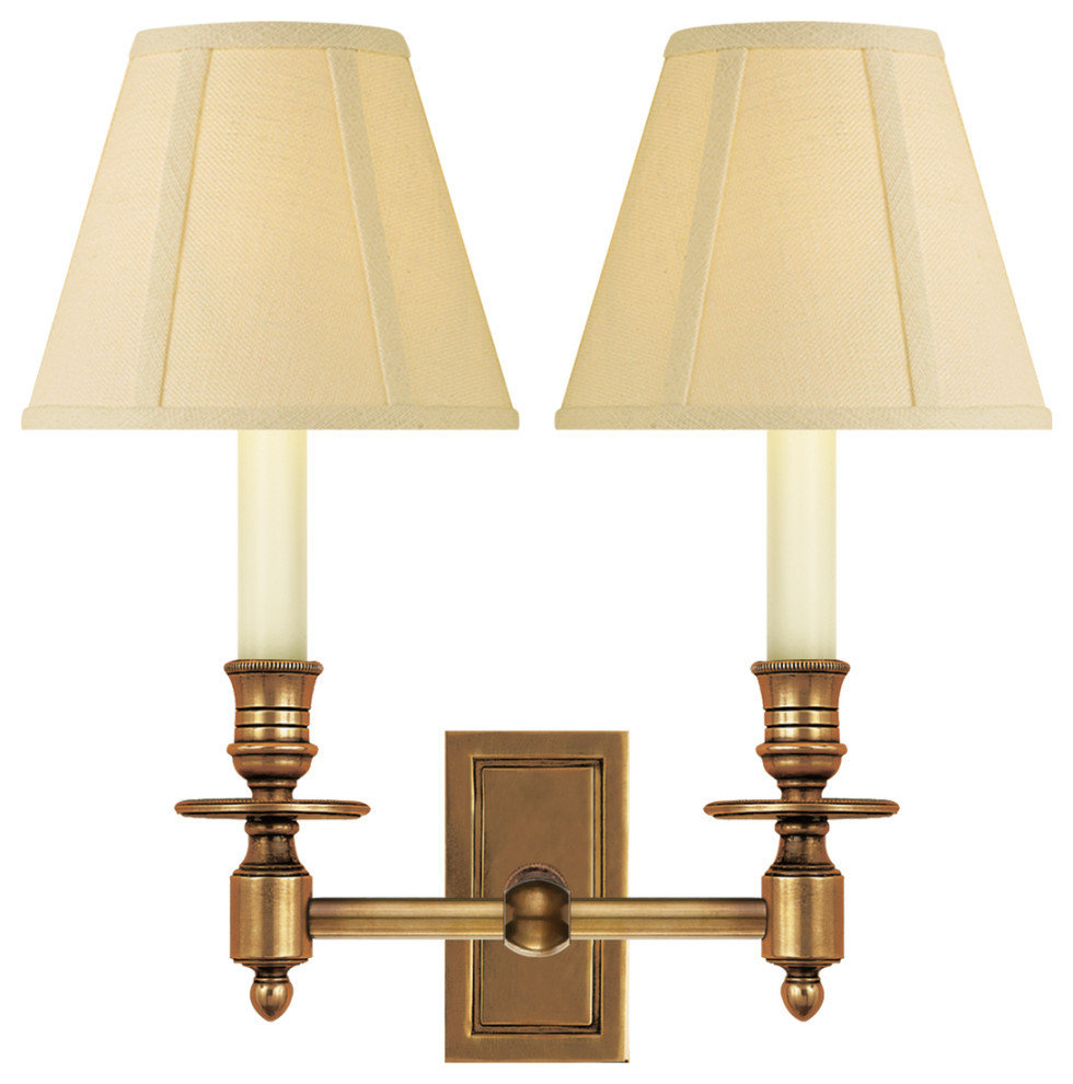 French Double Library Sconce With Linen Shades - Traditional - Wall ...