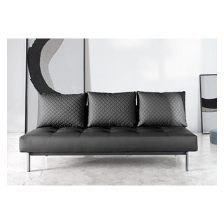 Innovation USA | Sly Deluxe Q Black Leather Sofa Bed | Chrome Legs ...