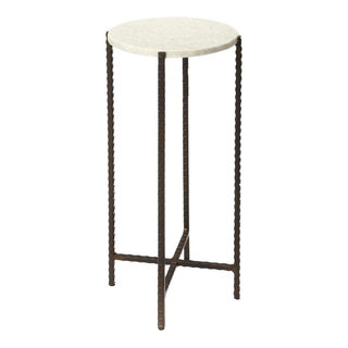Accent Table Modern Contemporary Round Twisted Legs White Distressed ...