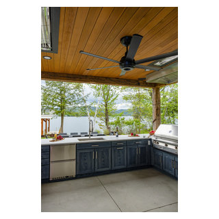Beautiful Blue Lake House Outdoor Kitchen - Beach Style - Patio ...