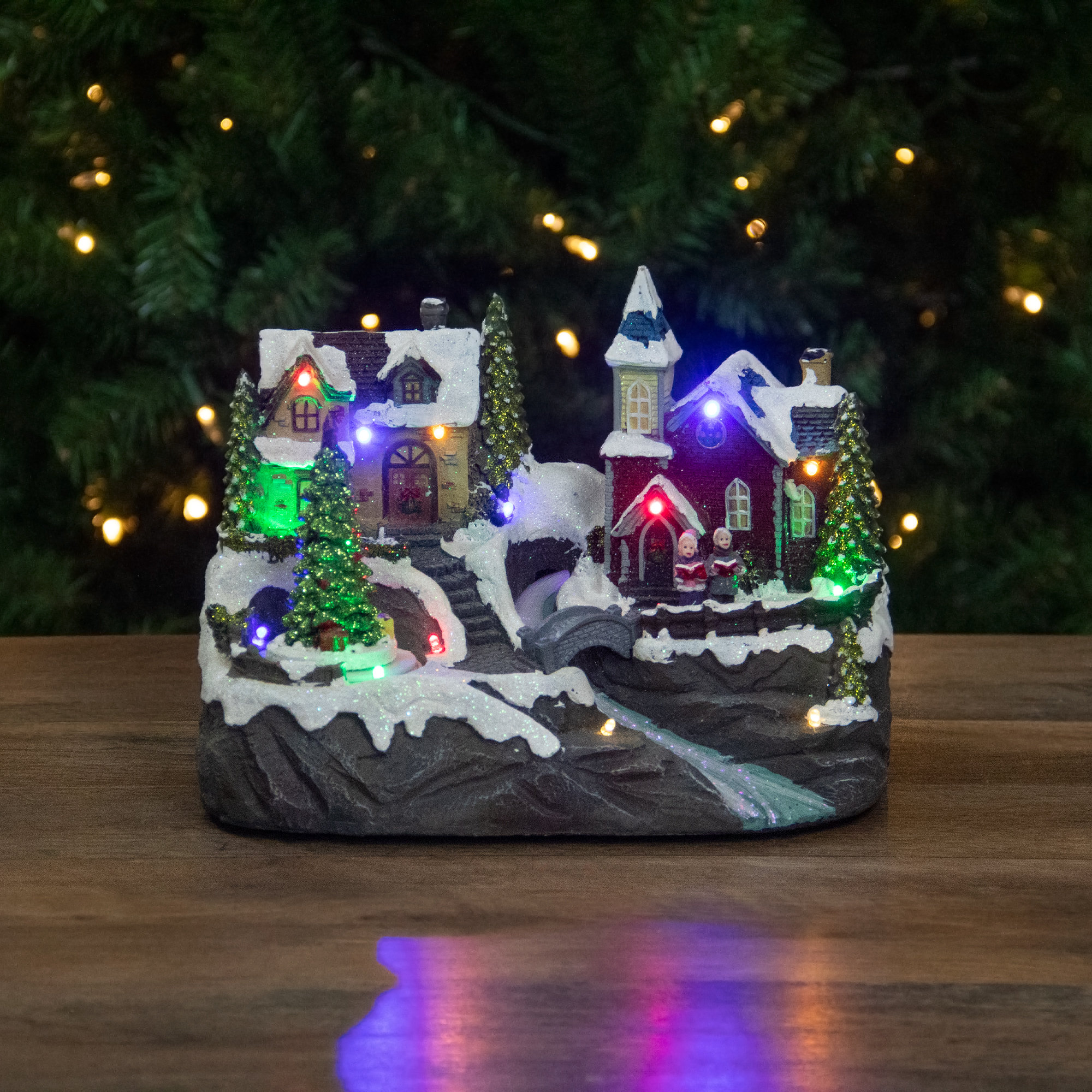 9" Lighted and Animated Christmas Village Scene With a Moving Christmas ...