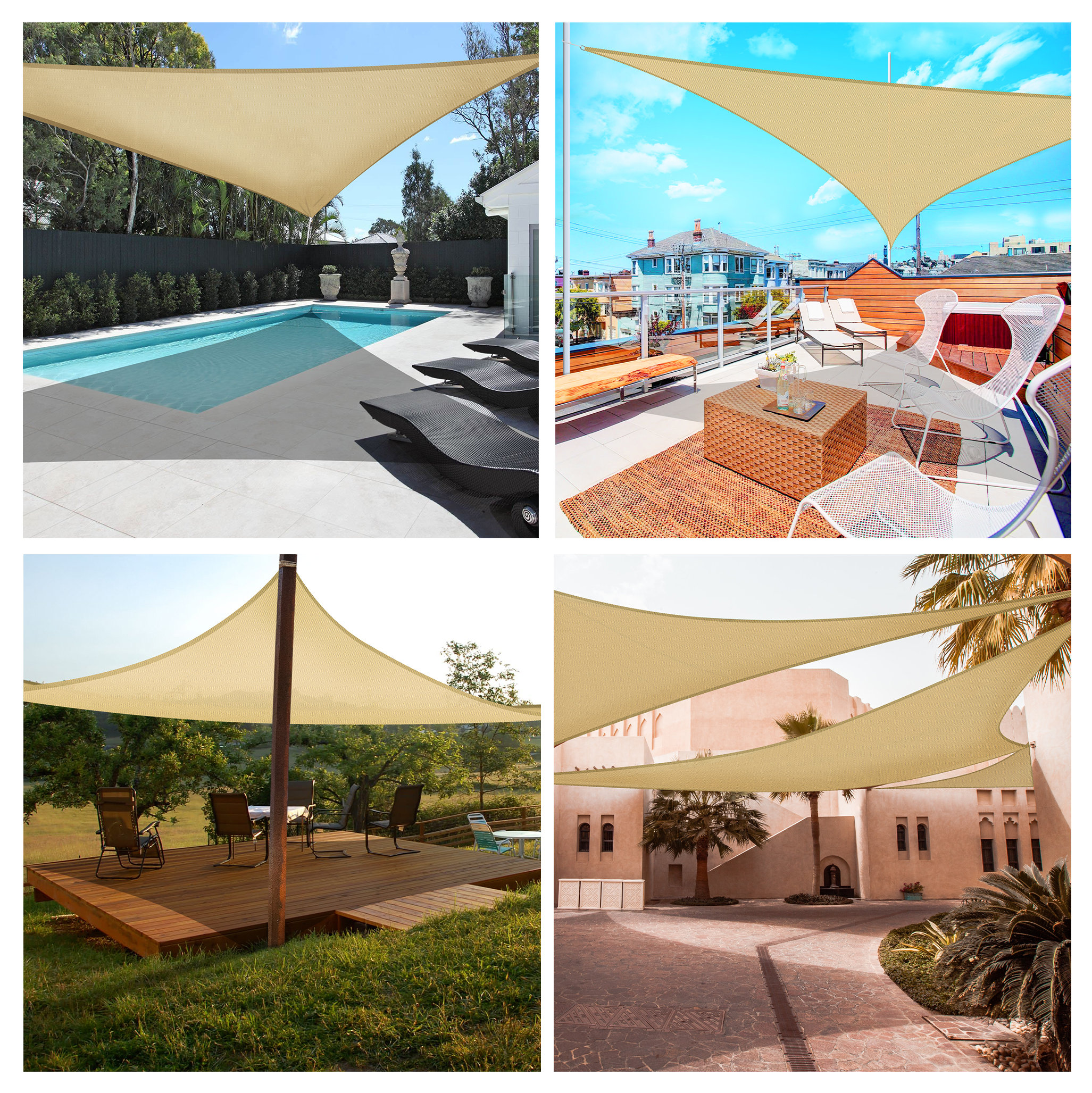 Yescom 28 Ft 97% UV Block Triangle Sun Shade Sail Canopy Patio Garden ...