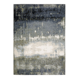 Christian Electro Blue and Green Contemporary Power-Loomed Area Rug, 7 ...