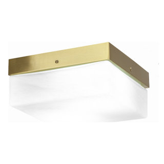 10" 2-Light Flush Mount Light, New Age Brass, White Marble Glass ...