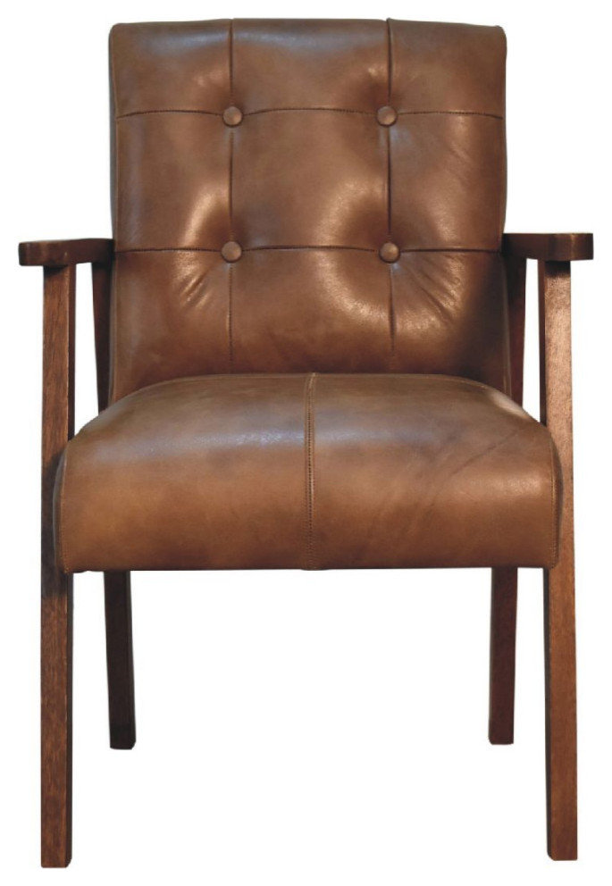 Solid Wood Brown Buffalo Leather Chair, Brown, Upholstered ...