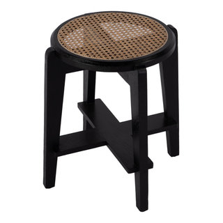 Dryden 18" Seat Height Round Cane and Wood Backless Stool - Tropical ...