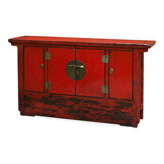 Vintage Distressed Red Elmwood Chinese Shan-Xi Cabinet - Asian ...