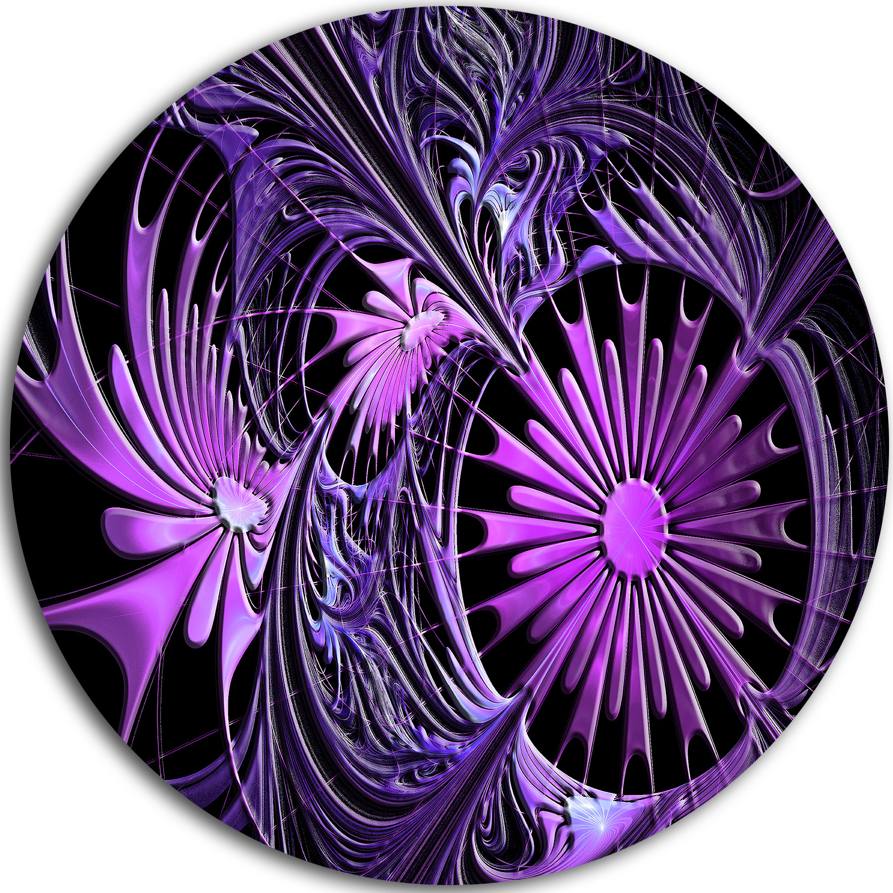 Embossed Purple Floral Shapes, Floral Round Wall Art, Disc of 23 inch ...