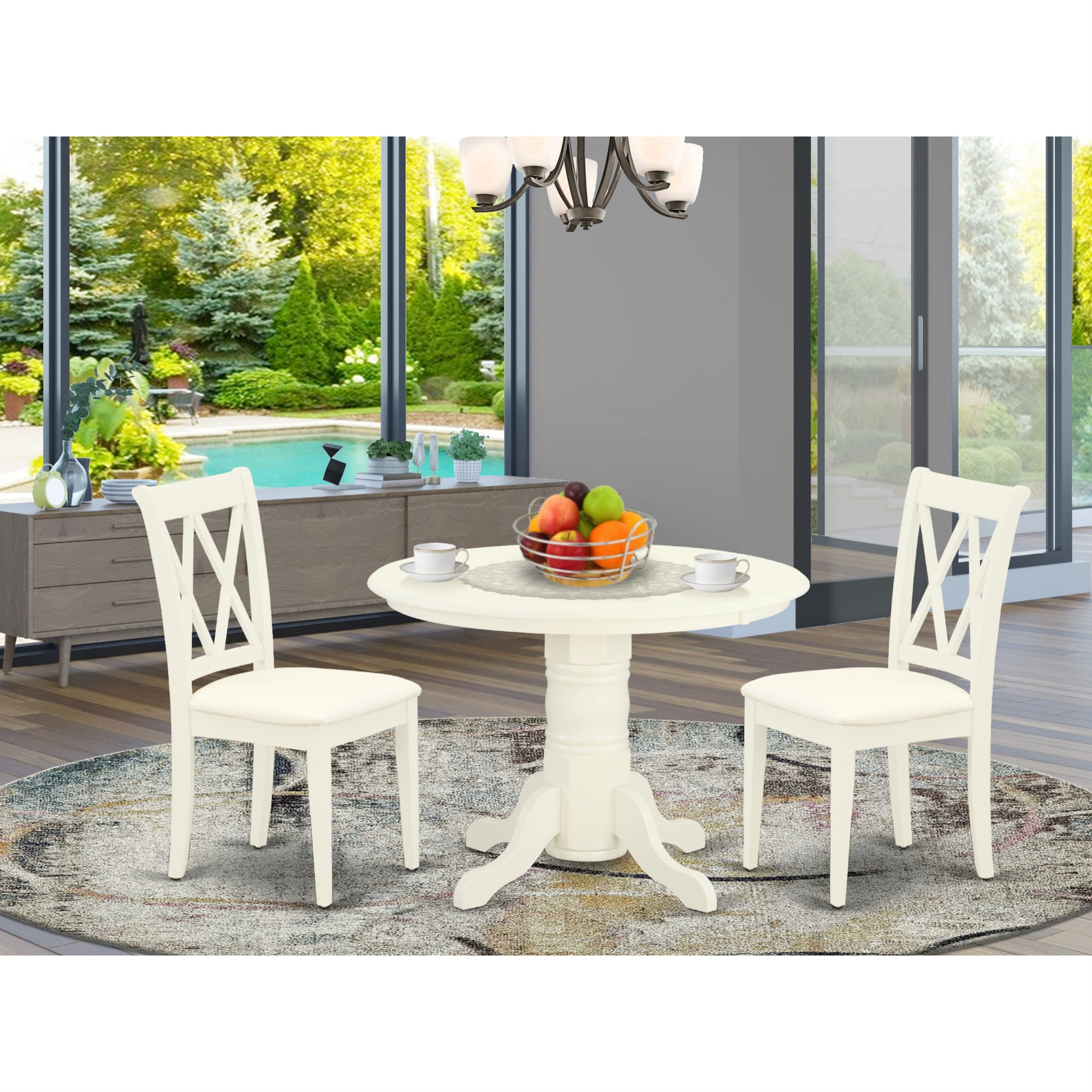 3-Piece Set, Round Table/Two Double X Back Dining Chairs, White Finish ...