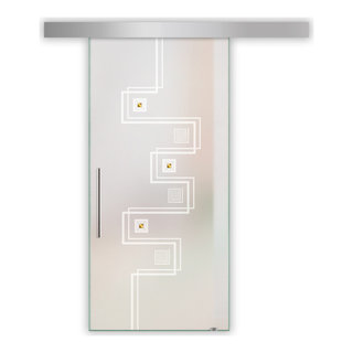 Sliding Glass Door With Faceted Stone ALU100, 32"x81" - Contemporary ...