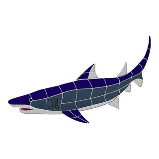 Shark 1 Ceramic Swimming Pool Mosaic, 60"x37" - Beach Style - Accent ...