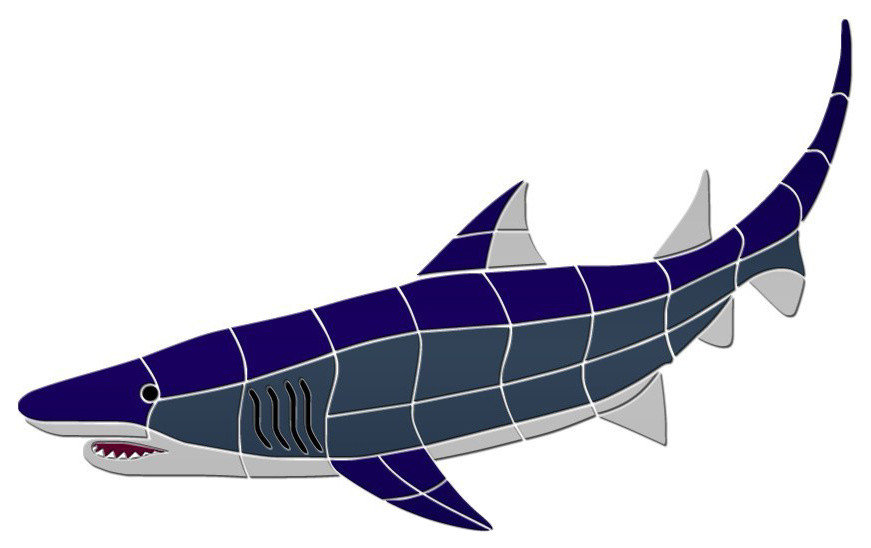 Shark 1 Ceramic Swimming Pool Mosaic, 60"x37" - Beach Style - Accent ...