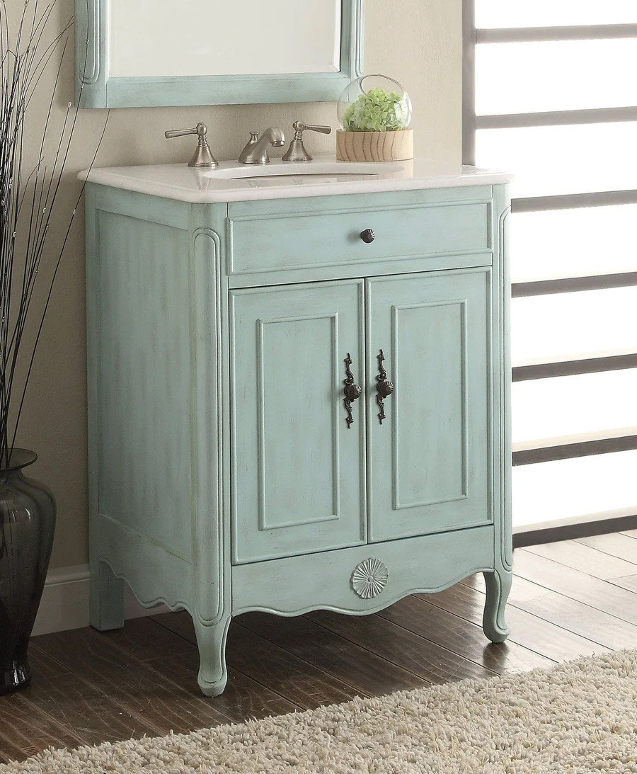 26" Daleville Distressed Light Blue Cottage style Bathroom Sink Vanity ...