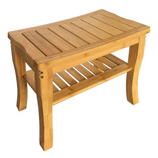 Bamboo Shower Bathroom Bench With Shelf 18" - Modern - Shower Benches ...