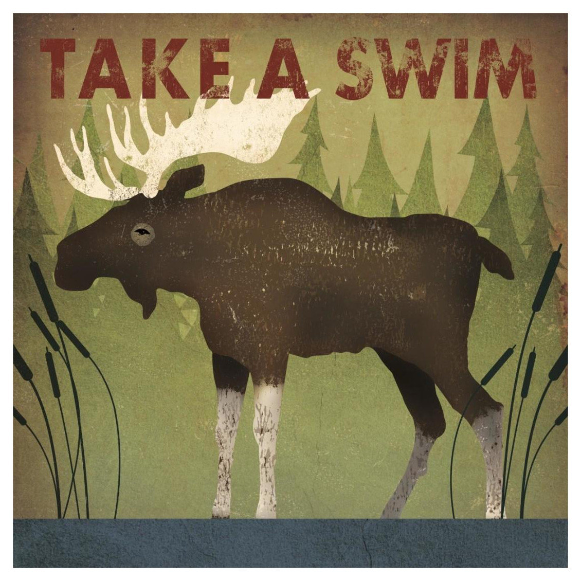 "Take a Swim Moose" Digital Paper Print by Ryan Fowler, 20"x20", 20"x20 ...