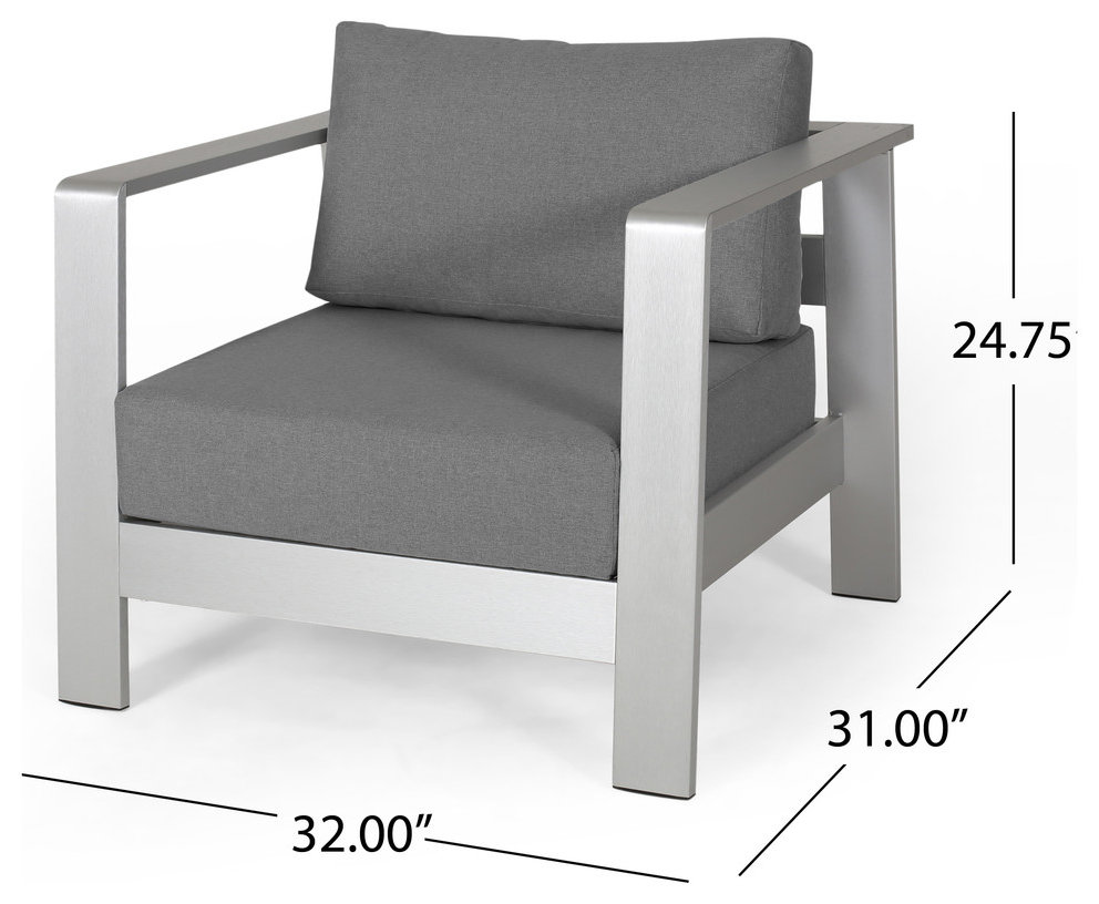 Laraine Outdoor Aluminum Club Chairs With Cushions, Set of 2 ...
