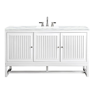 Athens 60" Vanity, Glossy White, Arctic Fall Solid Surface Countertop ...