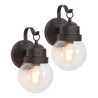 1-Light Seeded Glass Globe Outdoor Wall Lamp, Set of 2, 10 ...