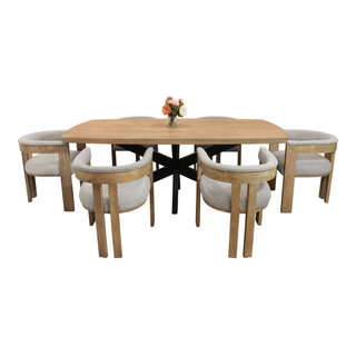 Logan 7-Piece Set With 82" Dining Table And 6 Trish Silver Arm Chairs - Transitional - Dining ...