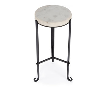 Freya Marble and Iron Round 11.5"W Accent table - Transitional - Side ...
