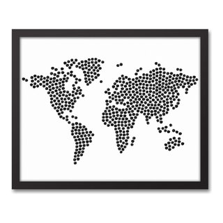 Black Dots World Map 16x20 Black Framed Canvas - Contemporary - Prints ...