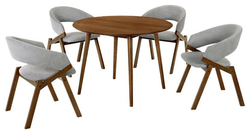 Arcadia and Talulah 42 Round Grey and Walnut Wood 5 Piece Dining Set ...