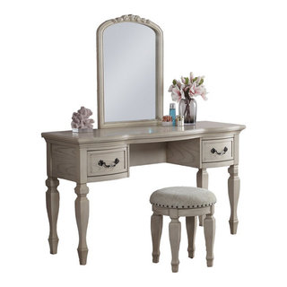 Poundex Furniture Wood Vanity Set with Stool and Mirror in Black ...