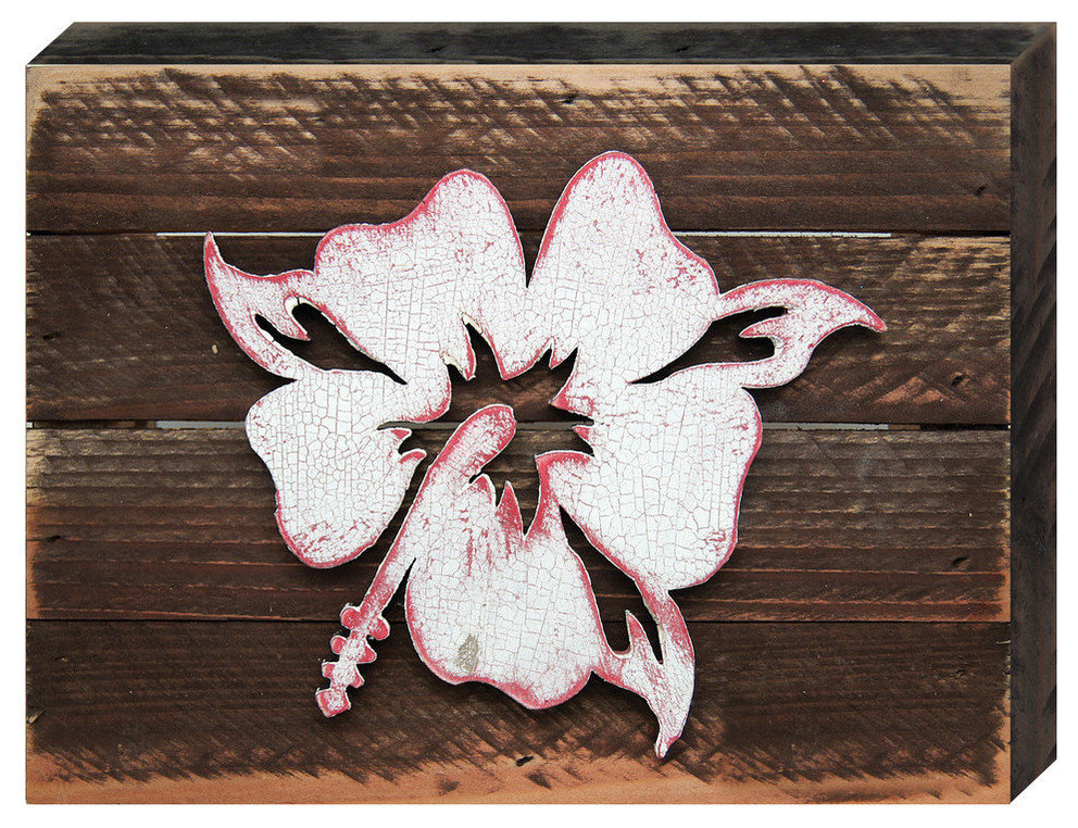 Hibiscus Flower Block, 8"x6" - Tropical - Outdoor Wall Art - by G ...