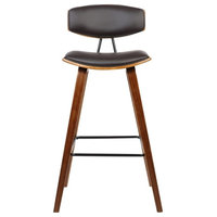 Fox Counter Height Barstool, Brown Faux Leather With Walnut Wood, 26 ...