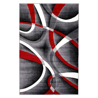 Summit Gray Red Abstract Area Rug, 4'10"x7'2" - Contemporary - Area ...