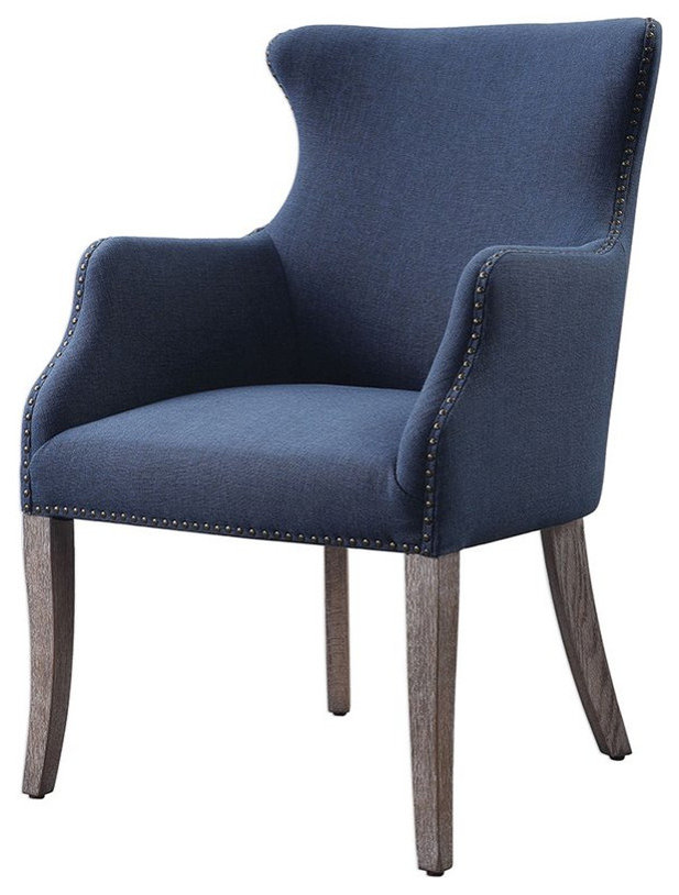 Uttermost Yareena Coastal Wood and Fabric Wingback Accent Chair - Denim ...