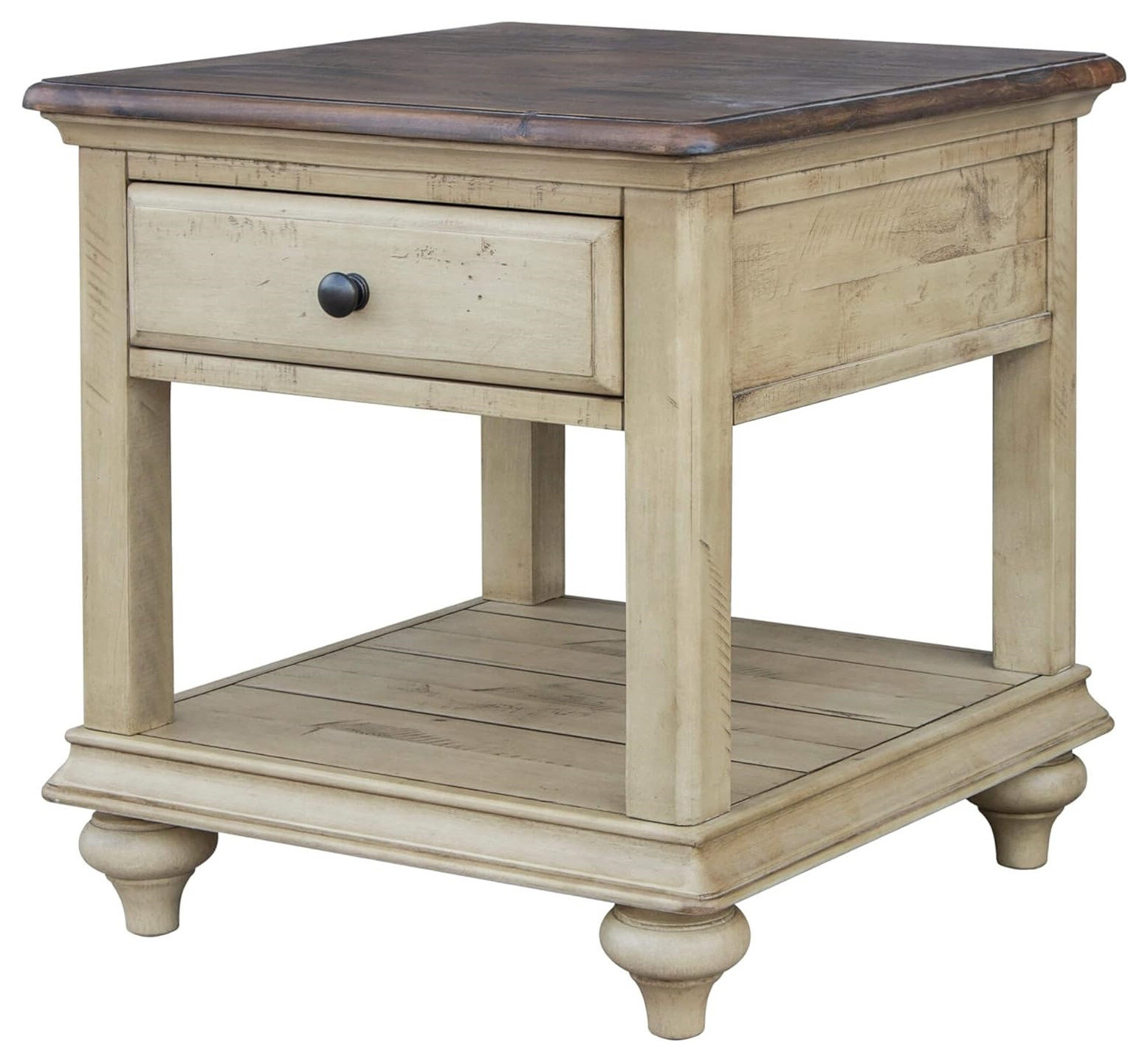 Coastal End Table with Storage Drawer and Shelf, Antique White/Walnut ...