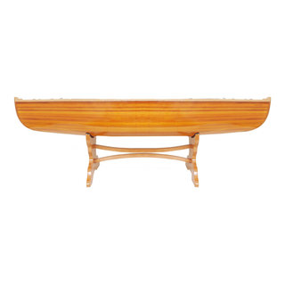 Natural Solid Wood and Glass Canoe Coffee Table - Beach Style - Coffee ...