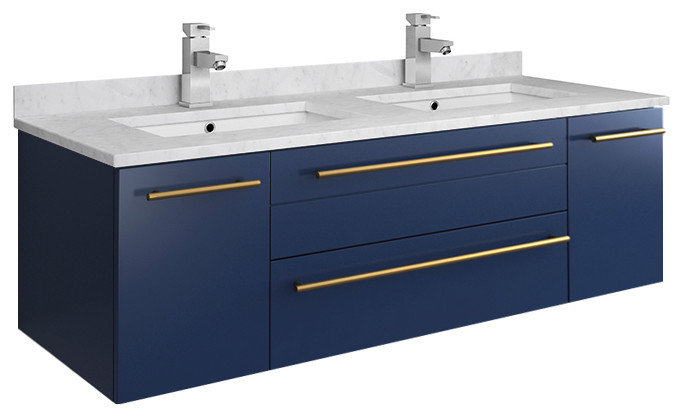 48 Royal Blue Wall Hung Modern Bathroom Cabinet w/ Top & Double ...