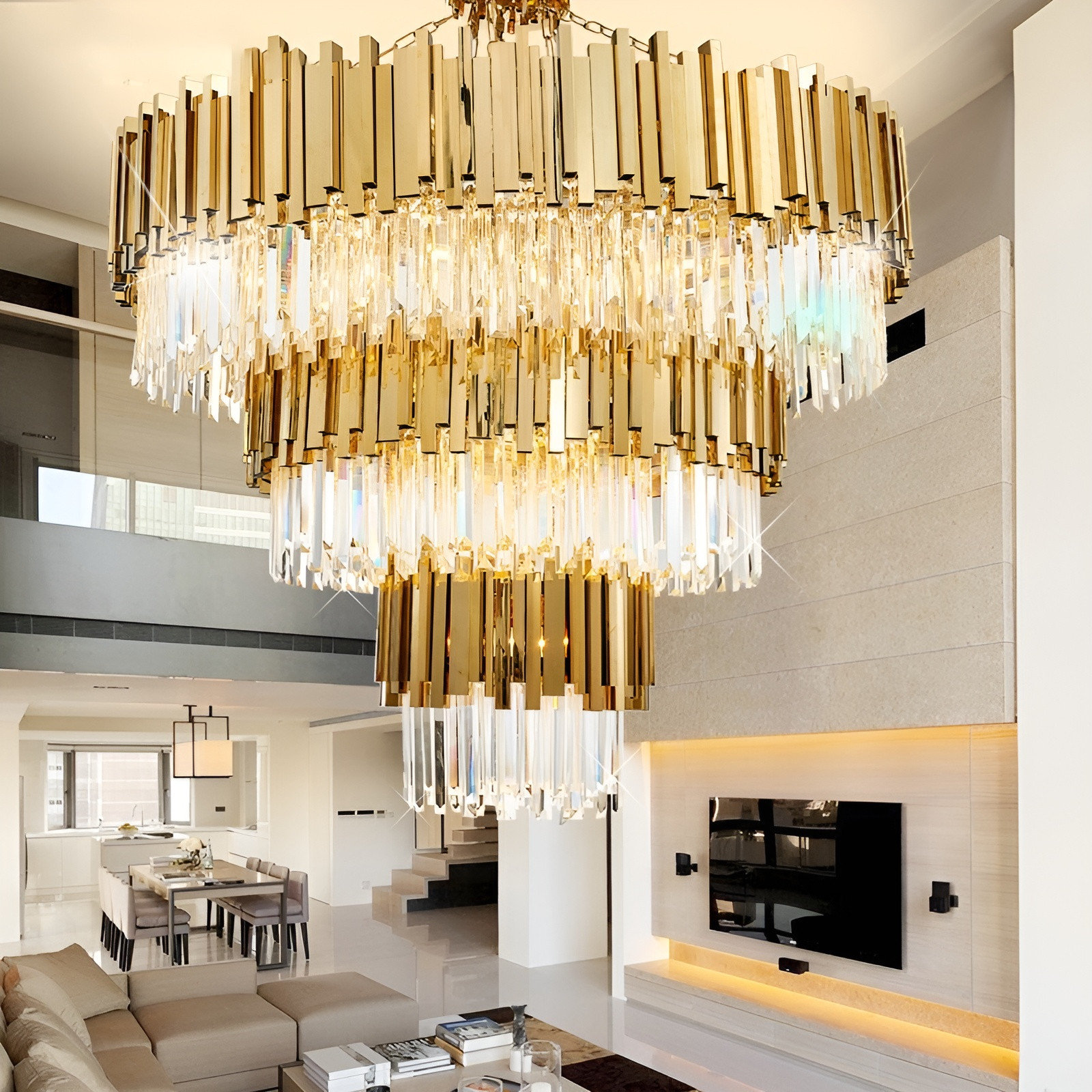 Beausoleil | Empire Gold Crystal Chandelier For Stairway, Dia 35.4'' 3 ...