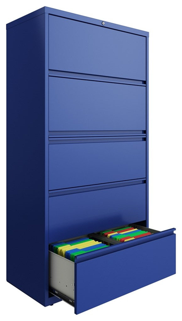 Pemberly Row 36" Metal Lateral File Cabinet with 5 Drawers in Classic ...