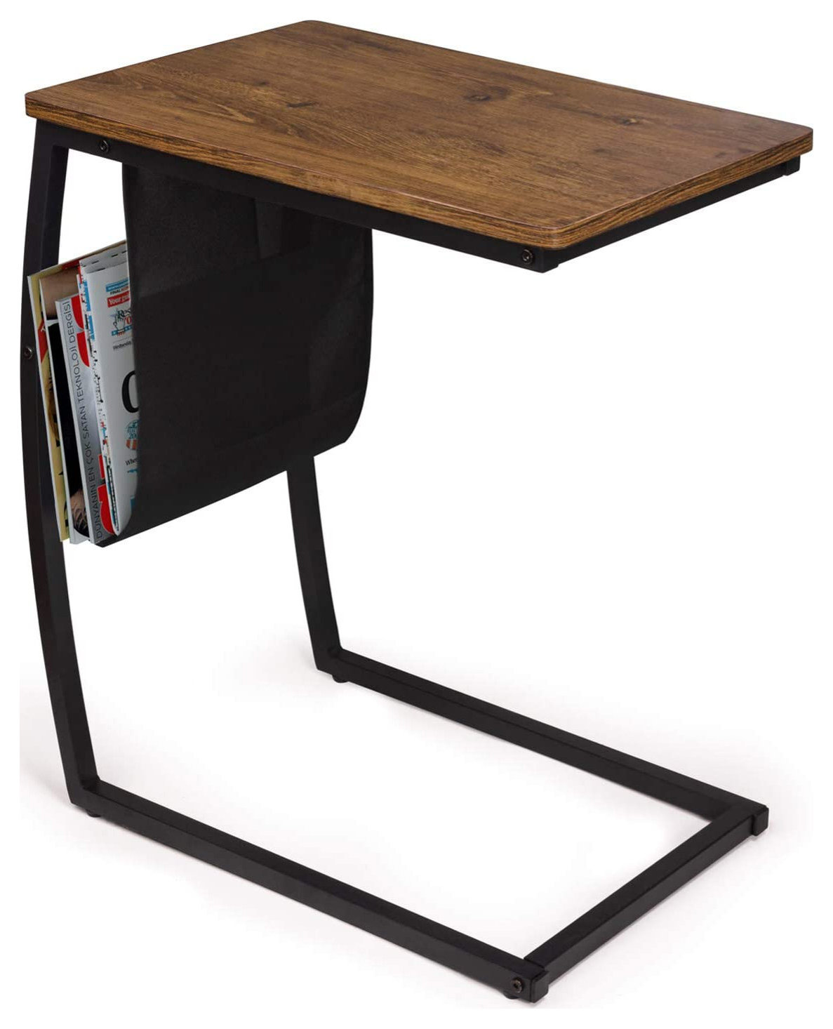 Vintage Accent Side Table with Side Pocket, C Shaped - Midcentury ...