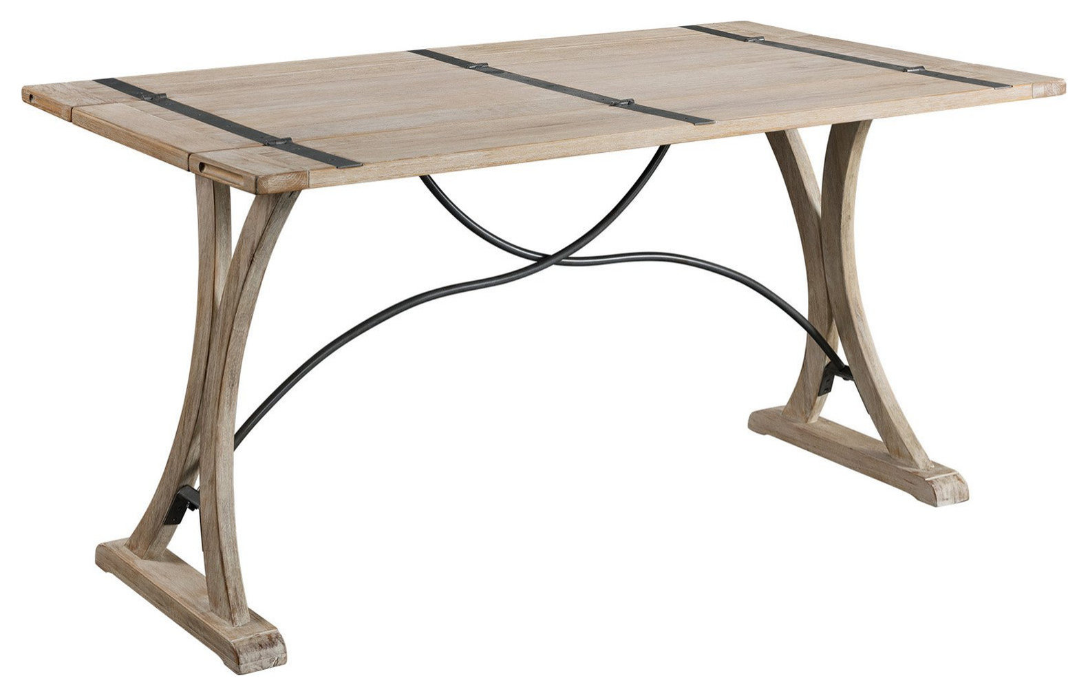 Expandable Dining Table, Angled Trestle Legs & Crossed Metal Accent ...