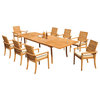 9-Piece Outdoor Teak Dining Set: 117" Rectangle Table,8 Alps Stacking ...