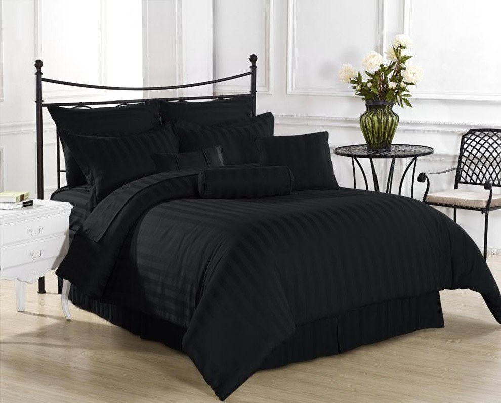 Black Stripe Full 3-Piece Bed Duvet Set, Queen - Duvet Covers And Duvet ...