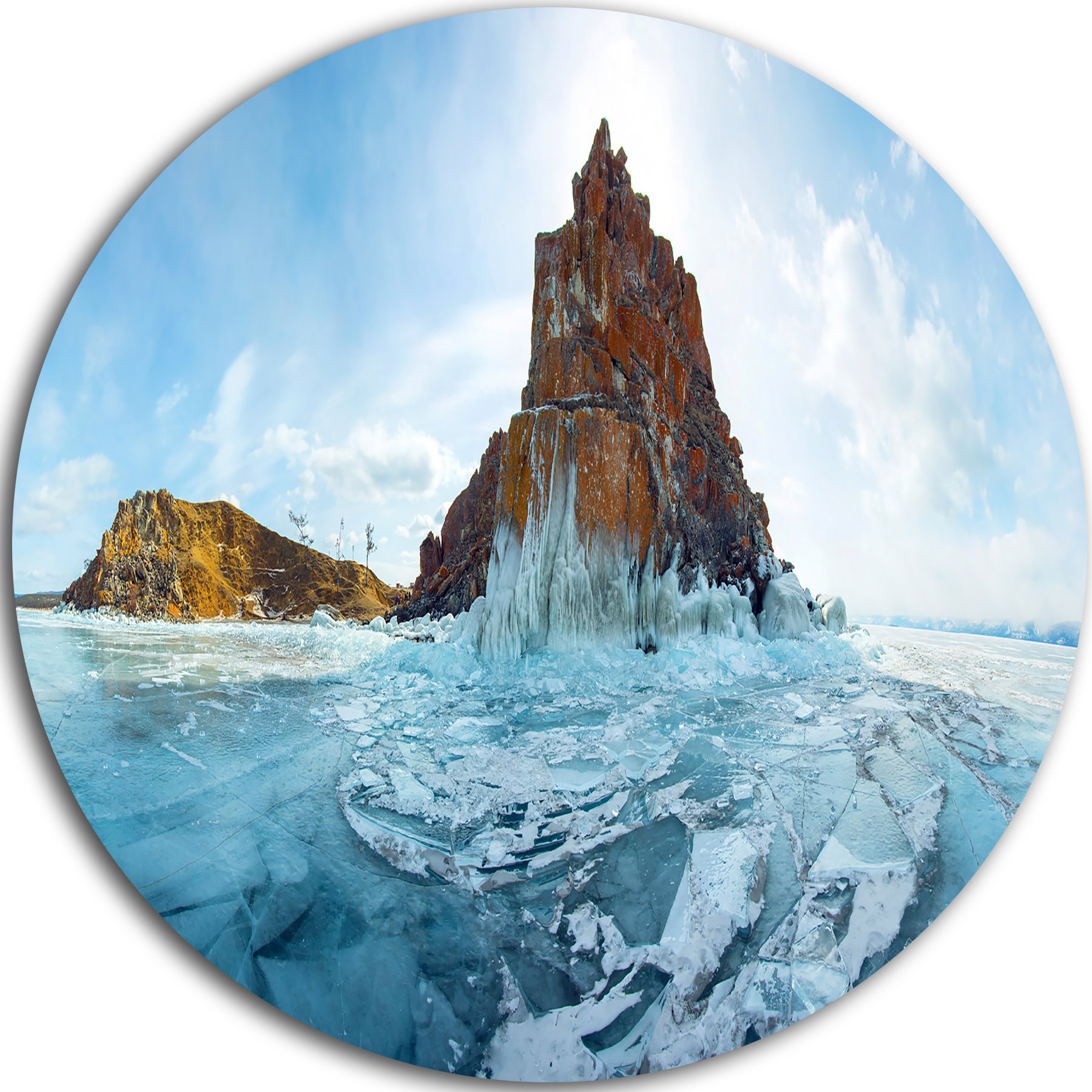 Ice and Rocks of Lake Baikal, Seascape Round Metal Wall Art, Disc of 23 ...
