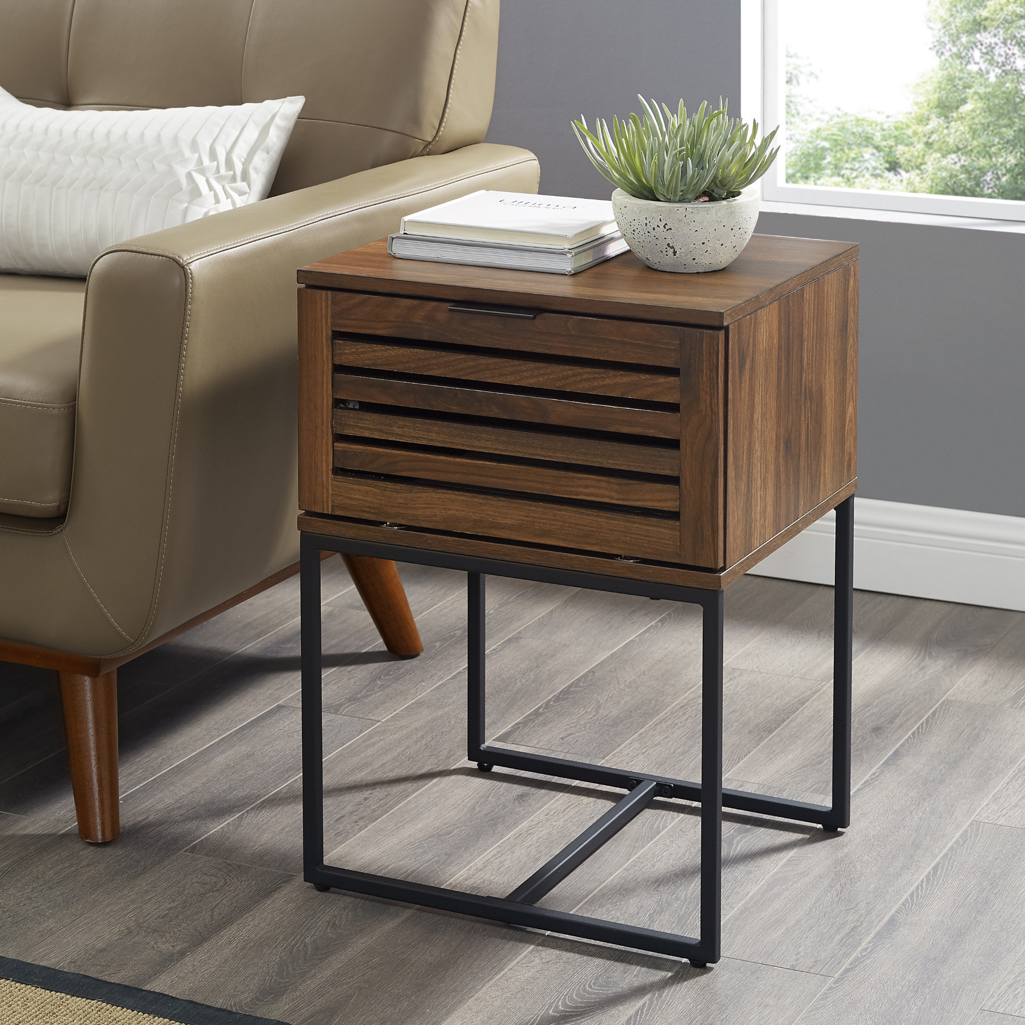 18" Modern Slat Door Side Table, Dark Walnut - Industrial - Side Tables ...