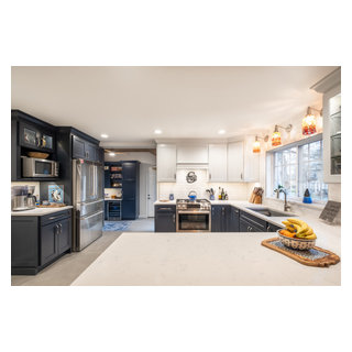 Blue and White Kitchen and converted Breezeway - Transitional - Kitchen ...