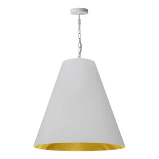 1 Light Large Anaya Matte White Pendant with White/Gold Shade ...